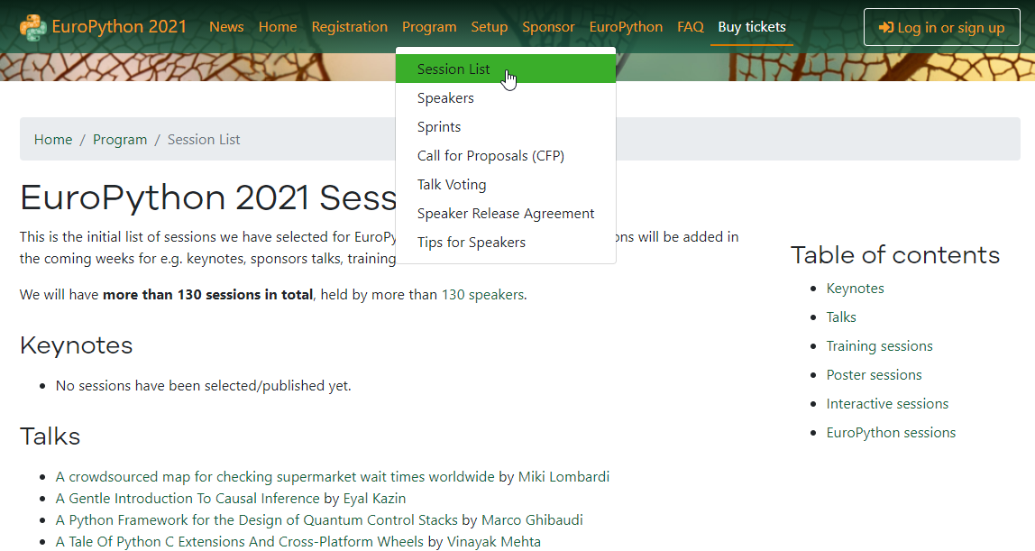 Europython 2021 Session List Available